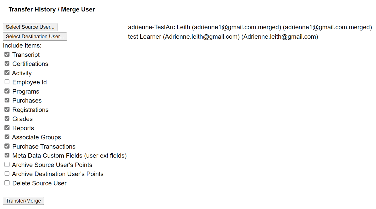 Transfer History / Merge Users