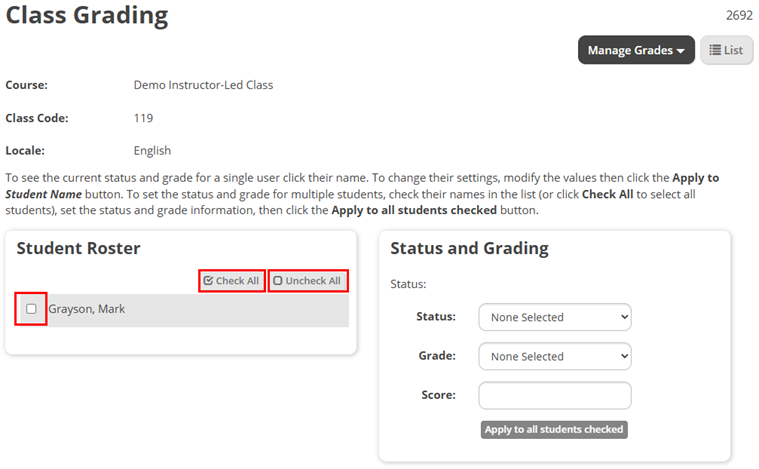 Applying Grades to ILT Class Attendees
